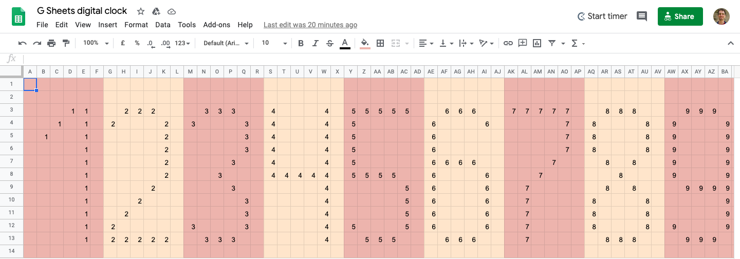 Making a digital clock in Google Sheets | Robin Lord