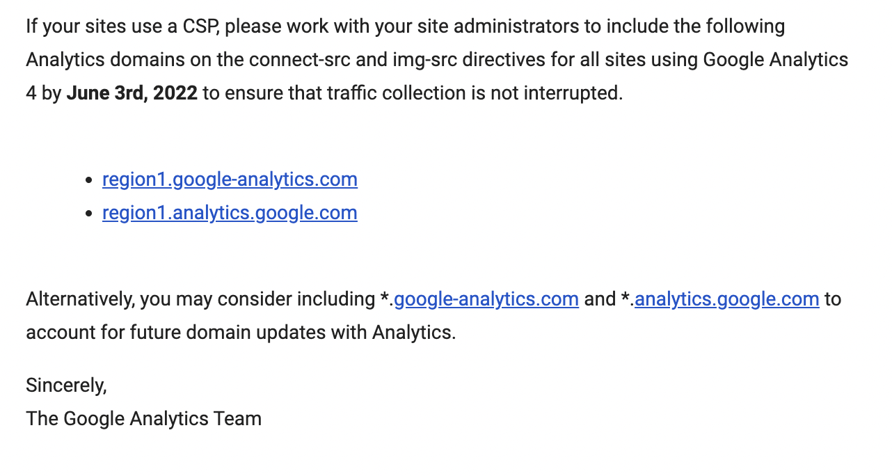 GA4 is being blocked by Content Security Policy